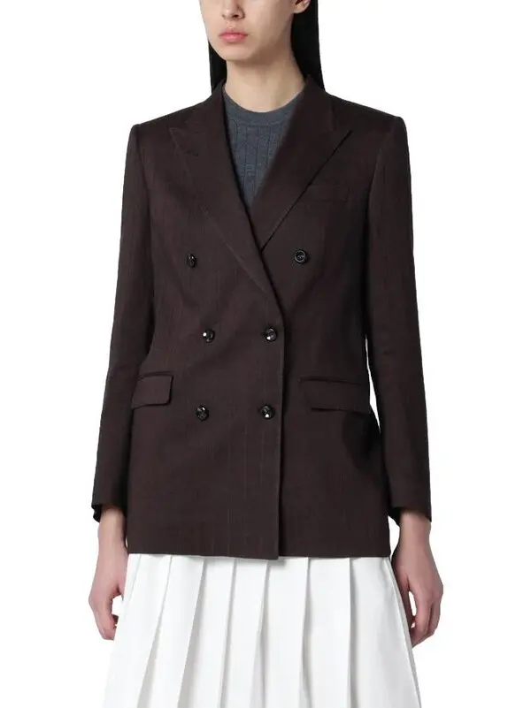 Tagliatore Linen-blend Double-breasted Jacket - Brown