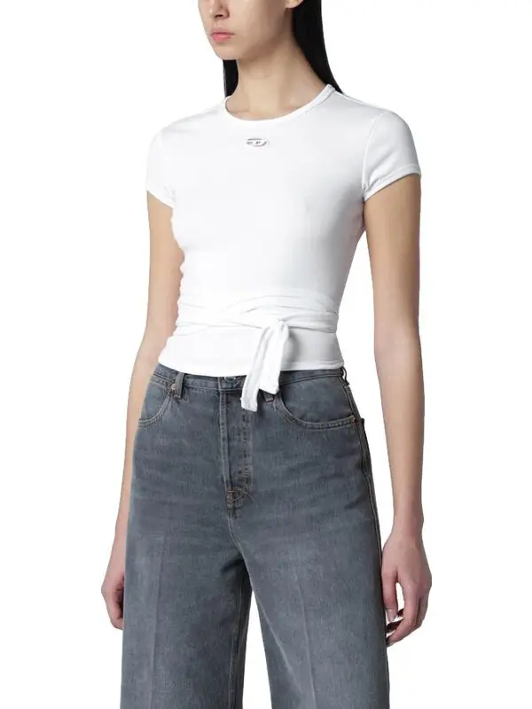 DIESEL Cropped T-shirt With Tie Detail - White