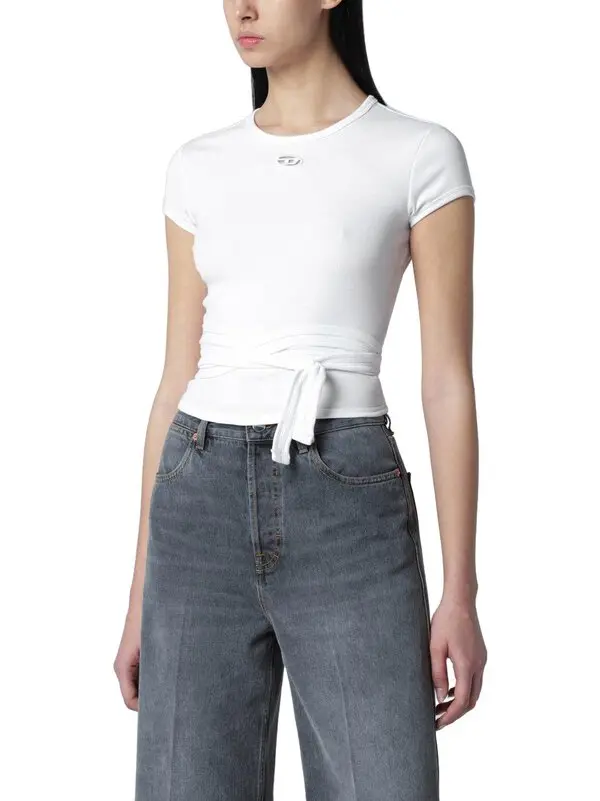 DIESEL® Cropped T-shirt With Tie Detail - White