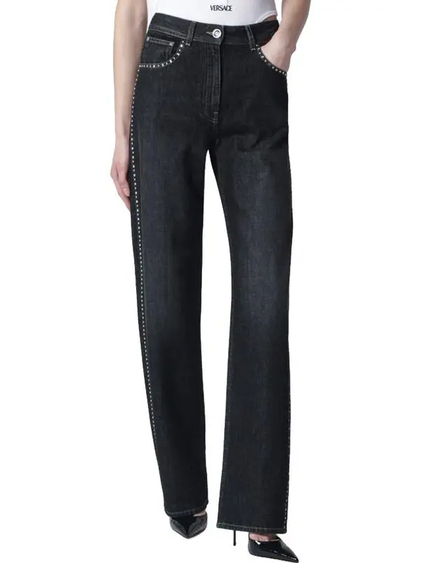 Versace Studded And Crystal-embellished Jeans - Black
