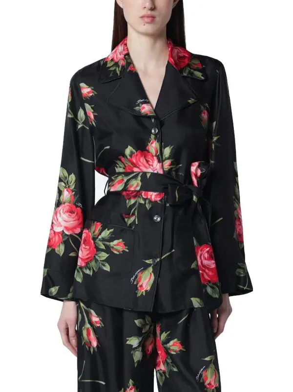 Dolce & Gabbana Vanity Rose Print Shirt - Black
