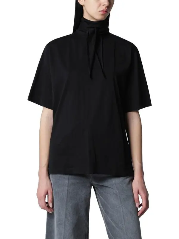 LEMAIRE Cotton T-shirt With Scarf Detail - Black
