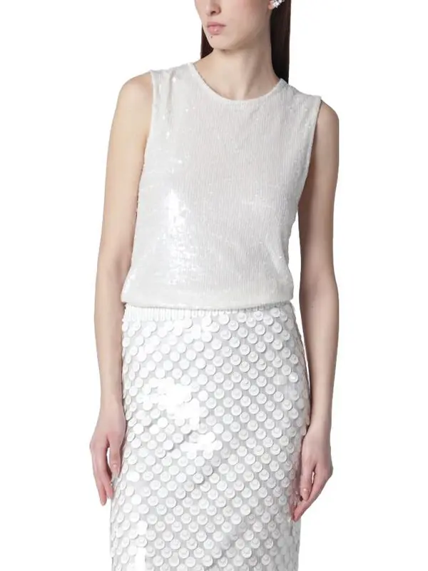 P.a.r.o.s.h Sleeveless Sequin Top - White
