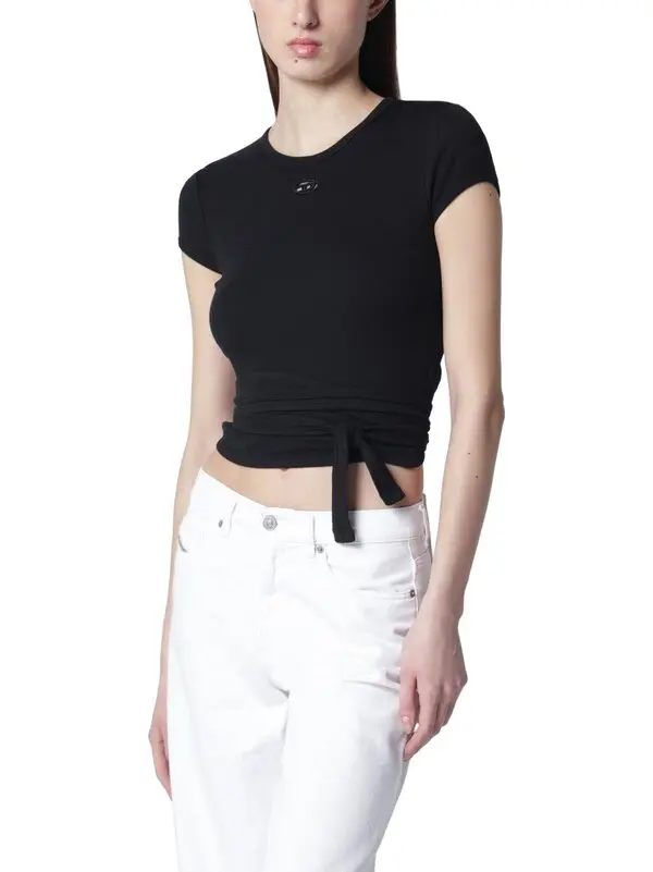 DIESEL® Cropped T-shirt With Ribbon - Black