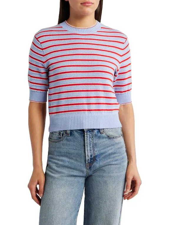 Madewell Textural Stitch Striped Crewneck Sweater - Light Blue Trio Stripe