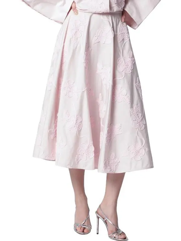 Remain Birger Christensen Floral Embroidered Flared Skirt - Pink