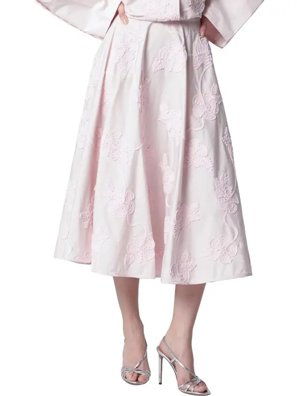 ROTATE BY BIRGER CHRISTENSEN Flared Skirt With Floral Embroidery - Pink