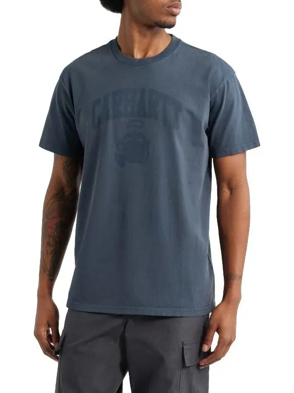Carhartt Work In Progress Faded Ponds Corps Organic Cotton Graphic T-shirt - Deep Night (heavy Stone Wash)