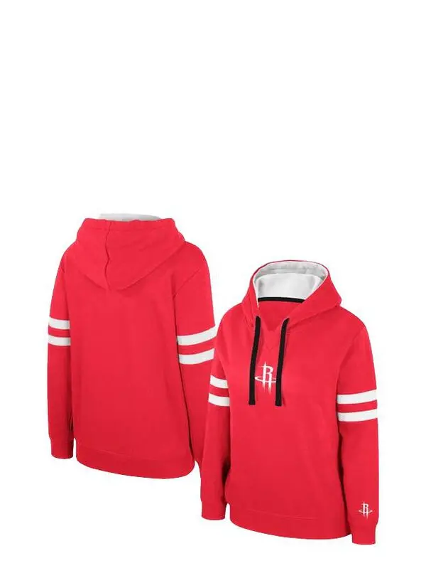 STADIUM ESSENTIALS Houston Rockets Pullover Hoodie With Graphic Logo And Striped Sleeves - Red