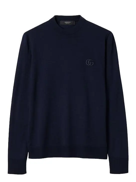 Gucci Knit Wool Sweater With Double G Embroidery - Blue