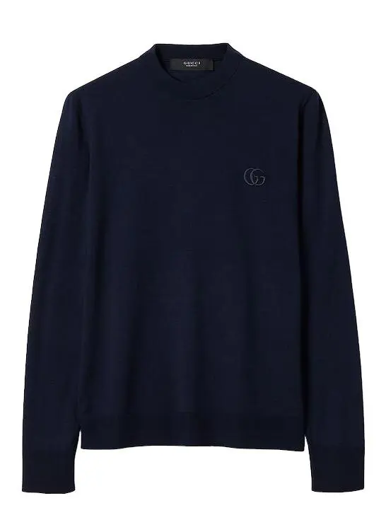 Gucci Knit Wool Sweater With Double G Embroidery - Blue