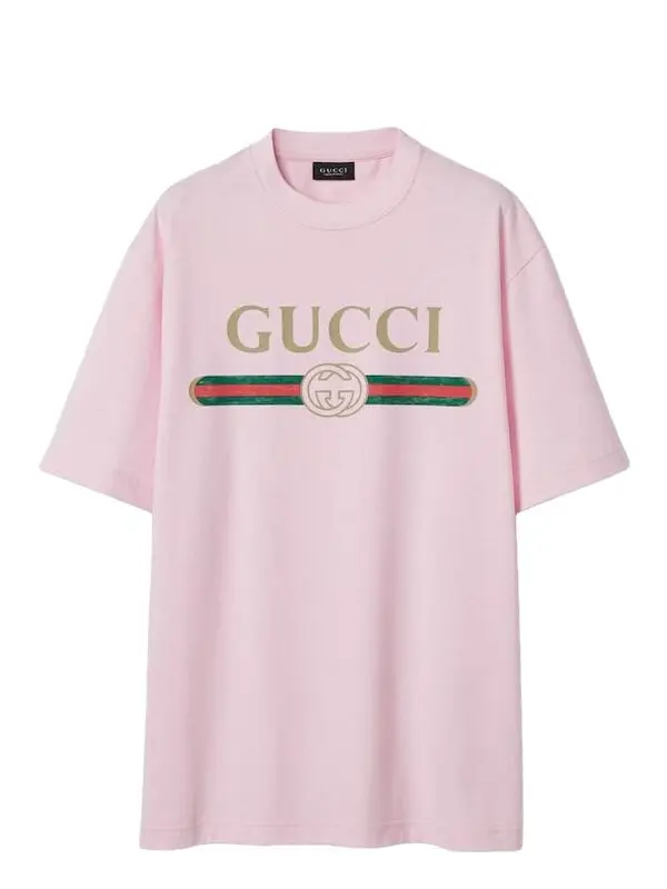 Gucci Cotton Jersey And Silk T-shirt With Web And Interlocking G Print - Pink