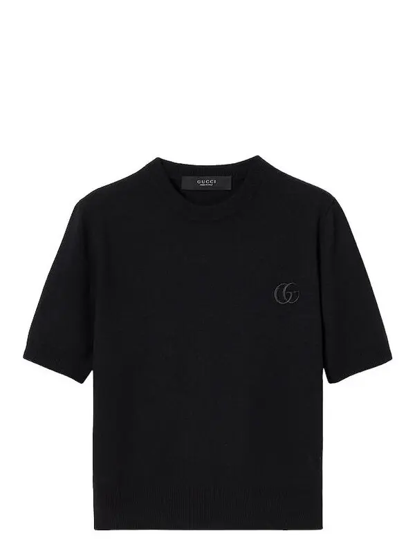 Gucci Knit Wool Top With Double G Embroidery - Black