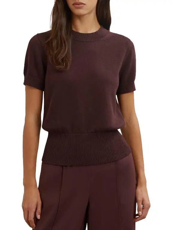 REISS Short Sleeve Cotton & Wool Sweater - Burgundy