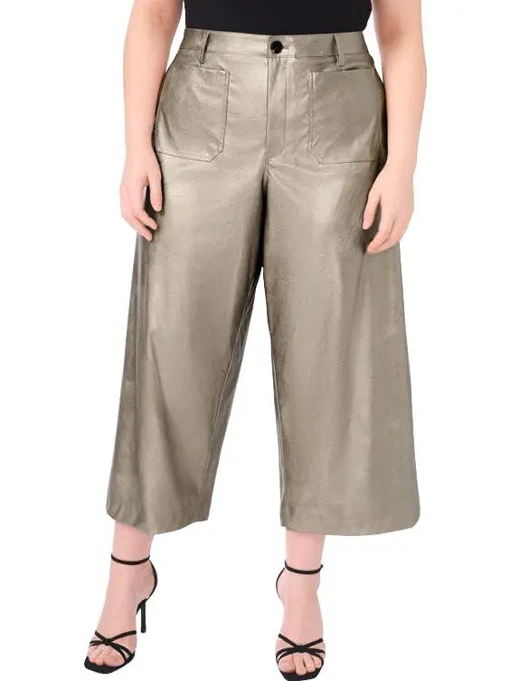 Vince Camuto Metallic Faux Leather Cropped Pants - Silver