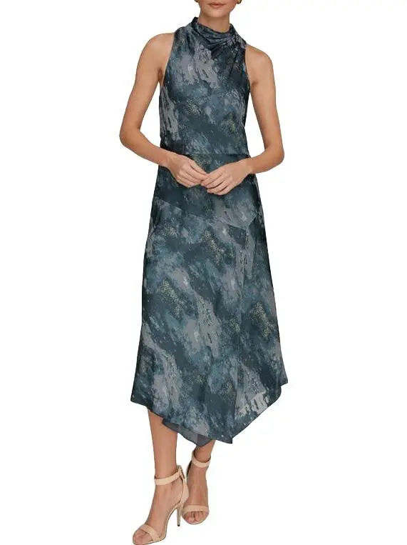 Donna Karan New York Printed Sleeveless Maxi Dress - Blue Combo/gold Foil