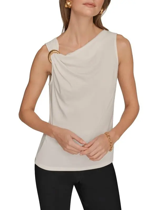 Donna Karan New York Asymmetric Sleeveless Top With Hardware Accent - Cream