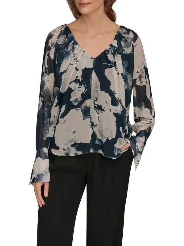 Donna Karan New York Printed Long Sleeve Top - Nightfall Multi