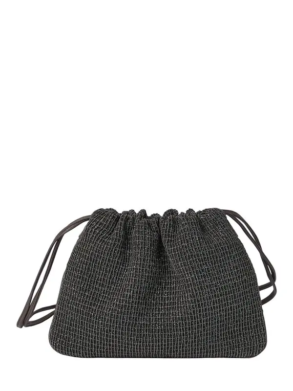 Brunello Cucinelli Leather Embellished Drawstring Cross-body Bag - Black