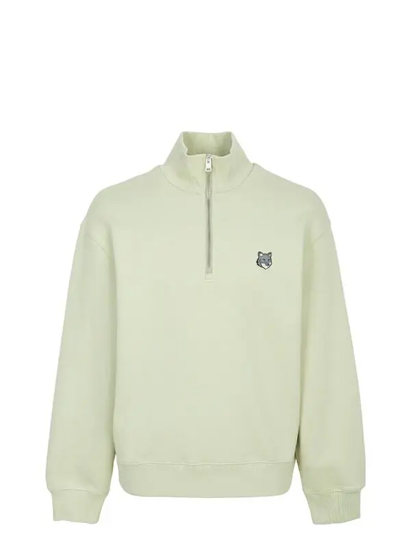 Maison Kitsuné Fox Head Half Zip Up Sweatshirt - Khaki/beige