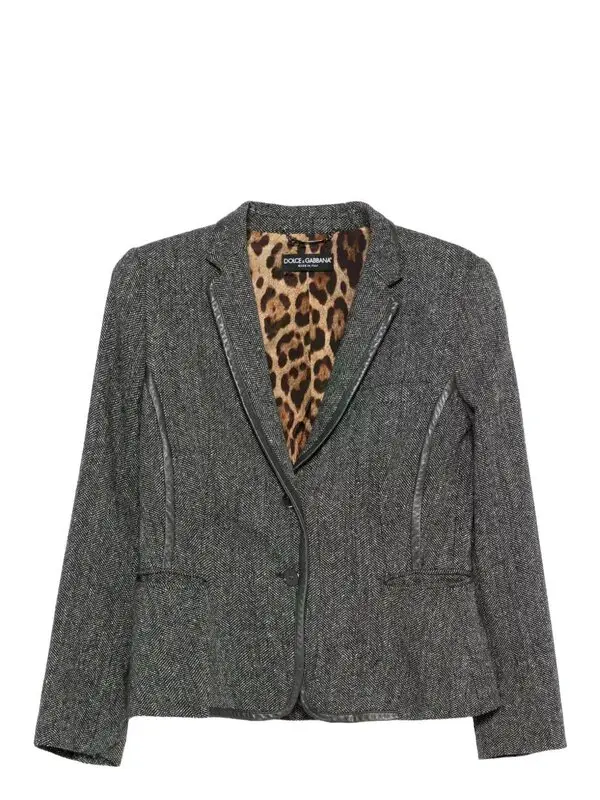 Dolce & Gabbana Lambskin Trimmed Herringbone Jacket - Grey