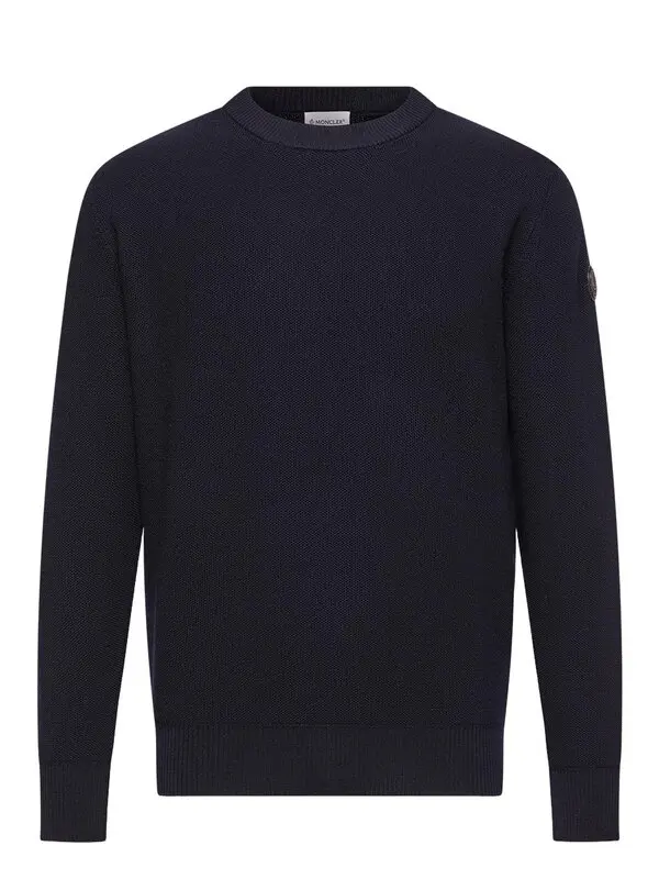 Moncler Leather Logo Wool Sweater - Blue