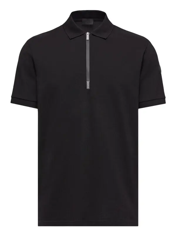 Moncler Logo Cotton Piquet Half-zip Polo Shirt - Black