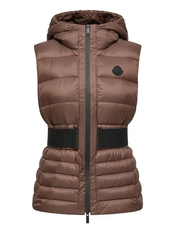 Moncler Melia Hooded Down Vest - Brown