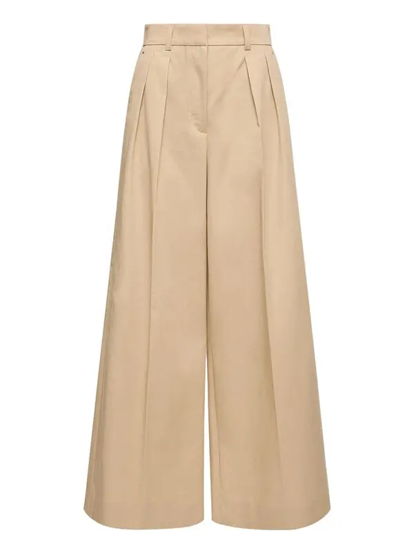 Moncler Cotton Gabardine Wide-leg Tailored Pants - Beige