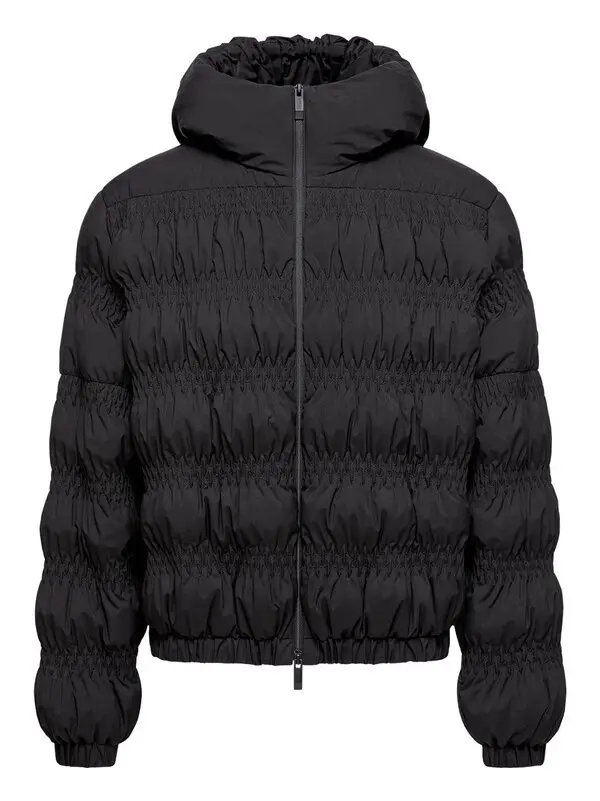 Moncler Noyer Gather-quilted Hooded Short Down Jacket - Black