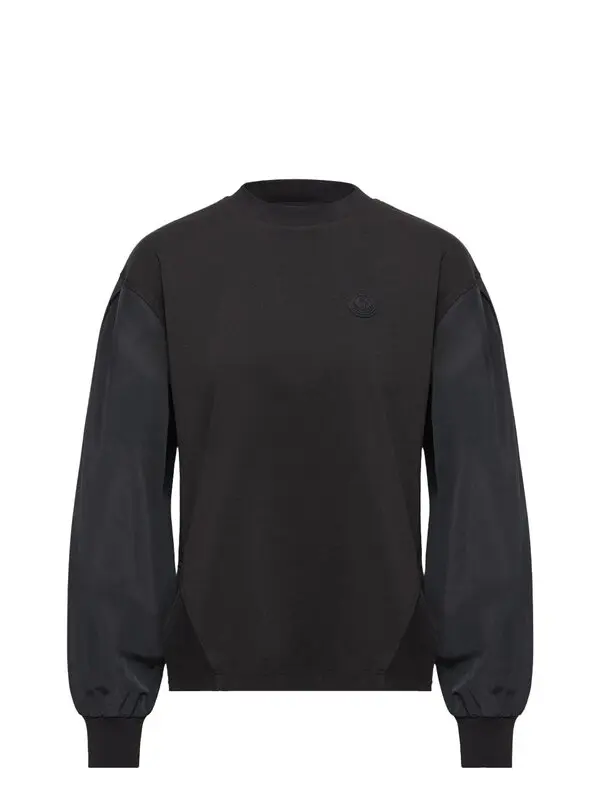 Moncler Pleated Sleeve Cotton Jersey Sweatshirt - Black