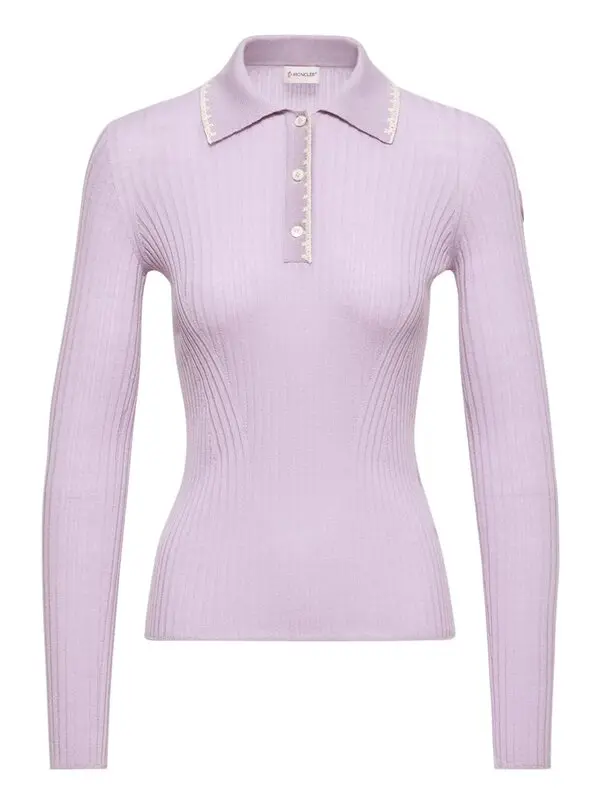 Moncler Wool Long Sleeve Polo Shirt - Purple