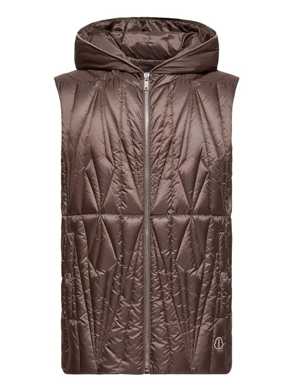 MONCLER + RICK OWENS Geocamo Ziplock Hooded Down Vest - Brown
