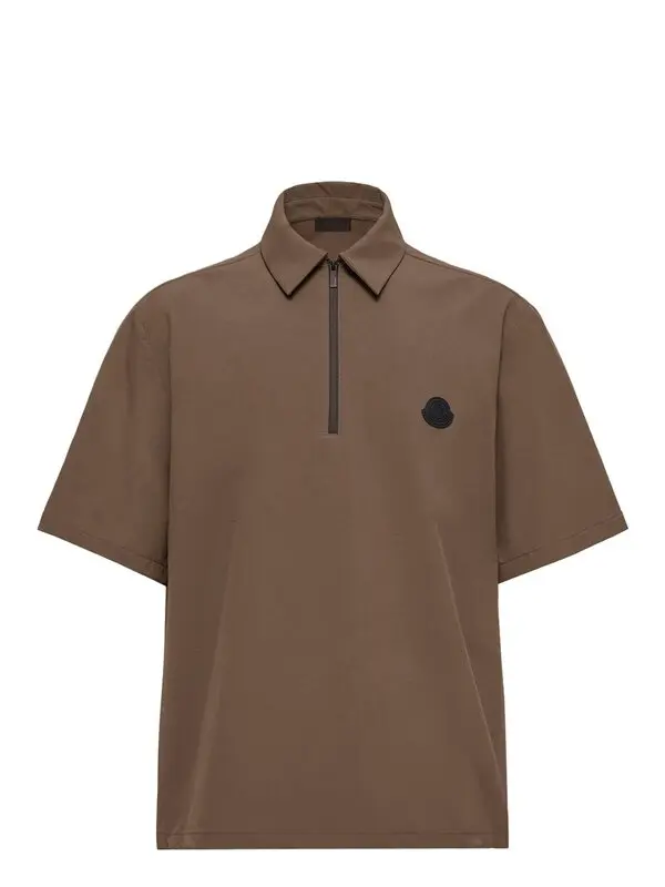 Moncler Logo Short Sleeve Half-zip Shirt - Brown