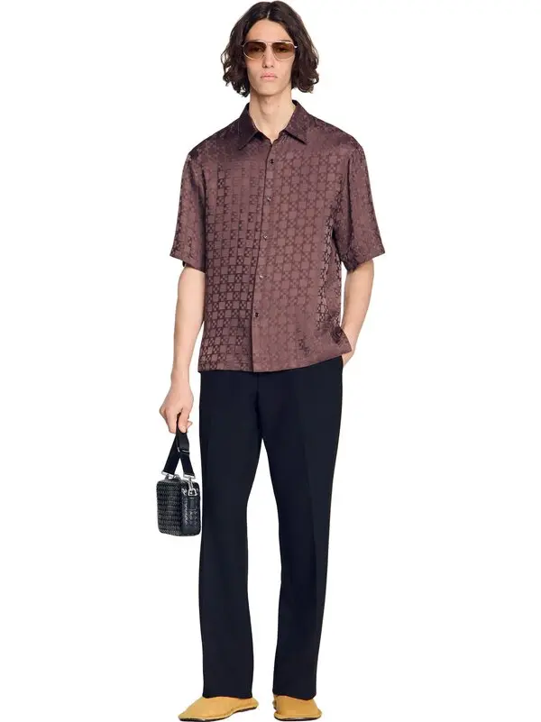 Sandro Square Cross Loose-fit Shirt - Chocolate