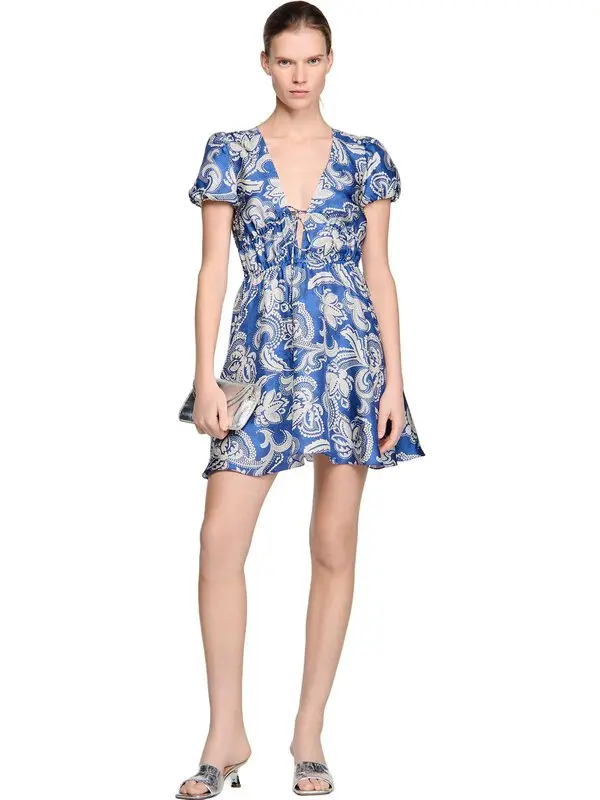 Sandro Floral Print Mini Dress - Blue / Ecru