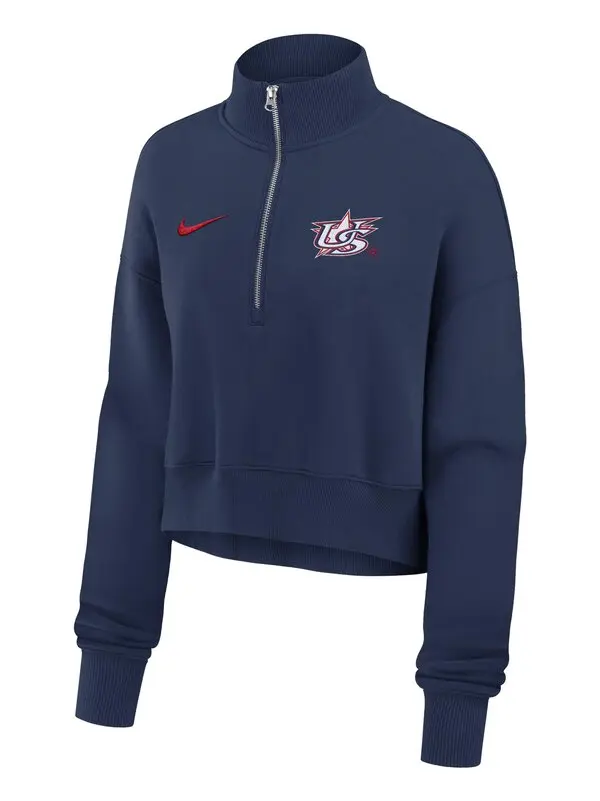 Nike Usa Baseball 2026 World Baseball Classic Cropped 1/2-zip Crew - Blue