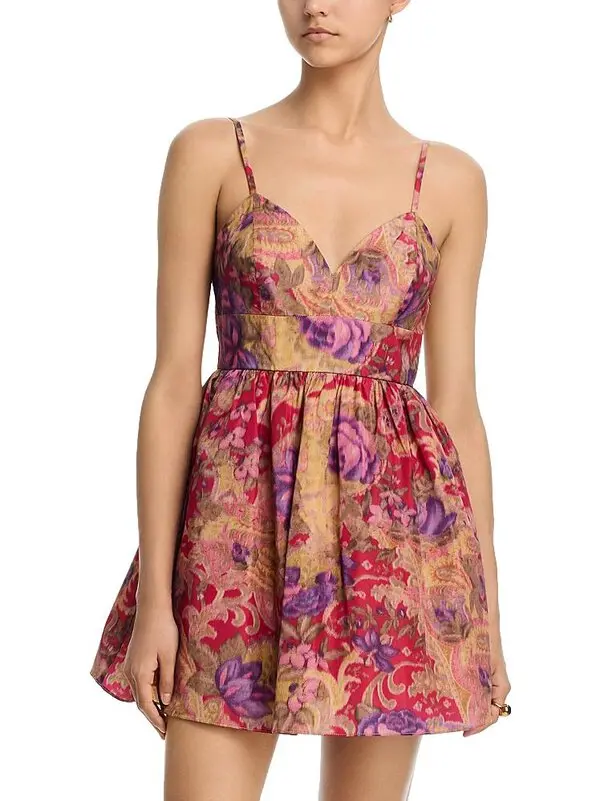 Aqua Sleeveless Rose Jacquard Mini Dress - Pink/purple