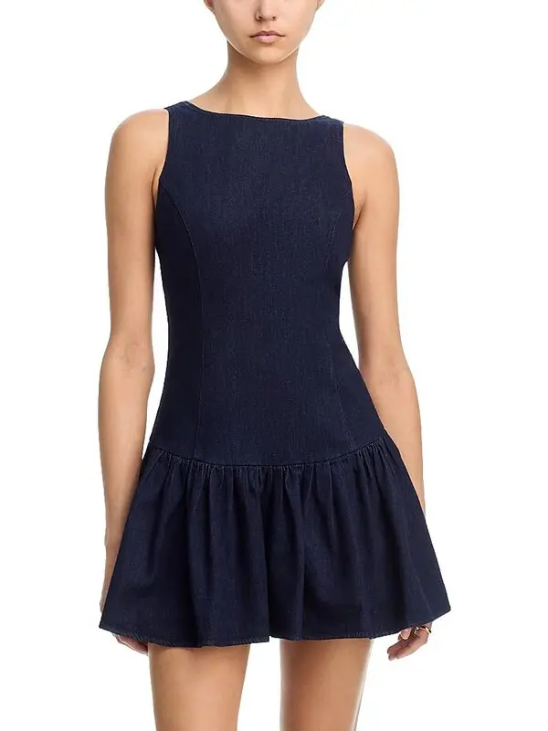 Aqua Denim Drop Waist Mini Dress - Indigo Wash