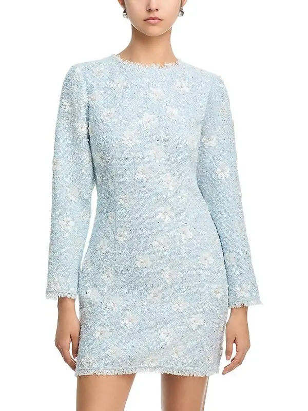 Aqua Sequin Tweed Mini Dress - Sky Blue