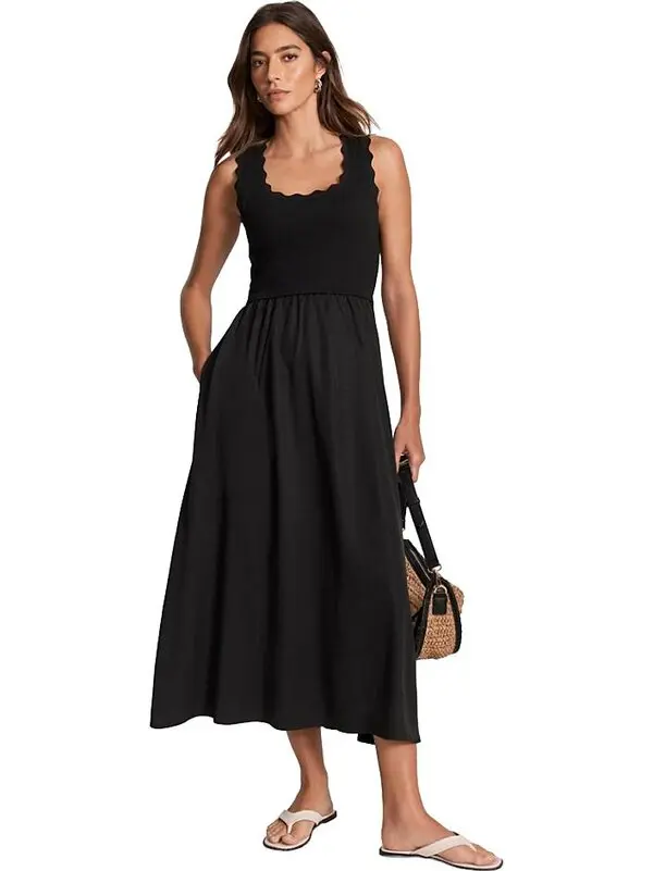 Mint Velvet Sleeveless Midi Dress With Scallop Trim - Black
