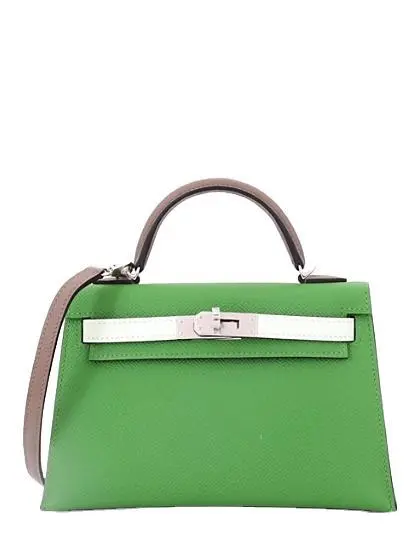 HERMES Kelly 20 Tricolor Handbag With Palladium Hardware - Green