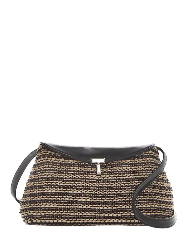 TOTEME T-lock Woven Leather Convertible Clutch - Beige/black