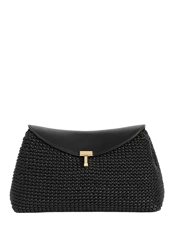 TOTEME T-lock Woven Leather Convertible Clutch - Black
