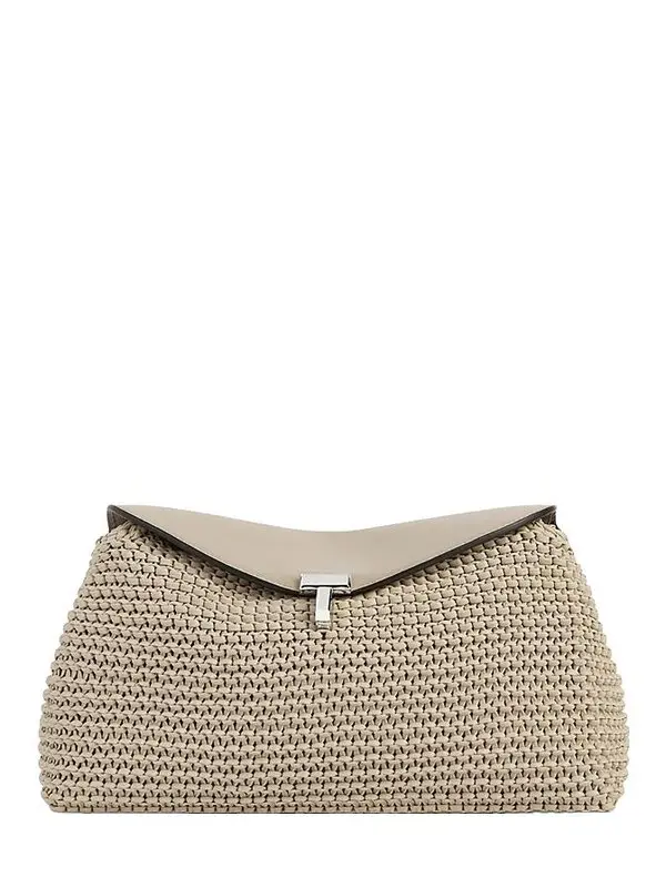TOTEME T-lock Woven Leather Convertible Clutch - Light Beige