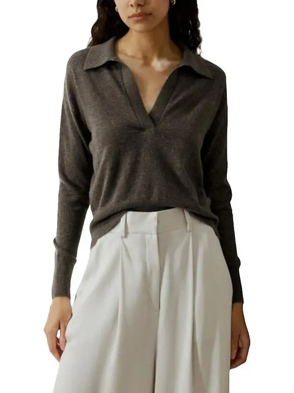 Lilysilk Cashmere Polo Sweater - Brown