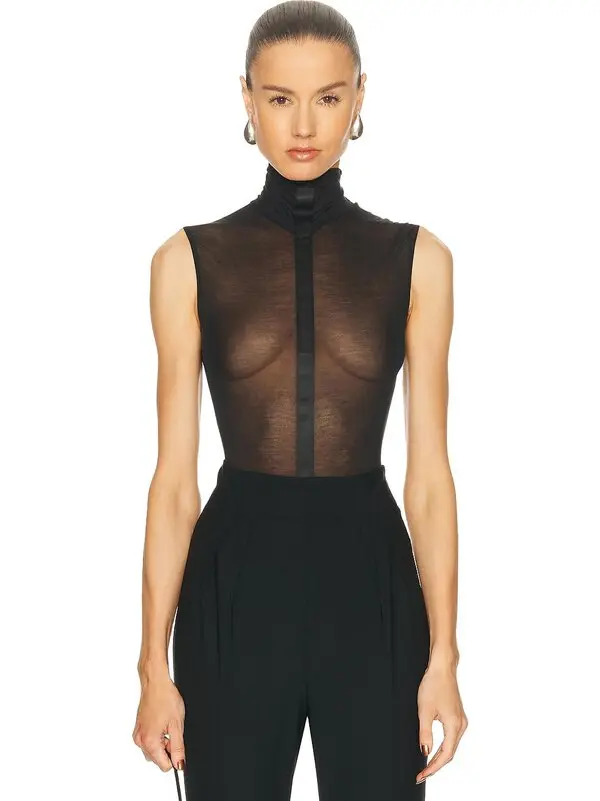 MUGLER Sheer Sleeveless Bodysuit - Black