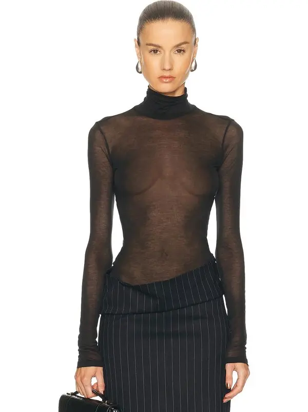 MUGLER Turtleneck Jersey Top - Black