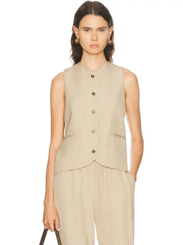 Loulou De Saison Paco High Neck Tailored Vest - Beige