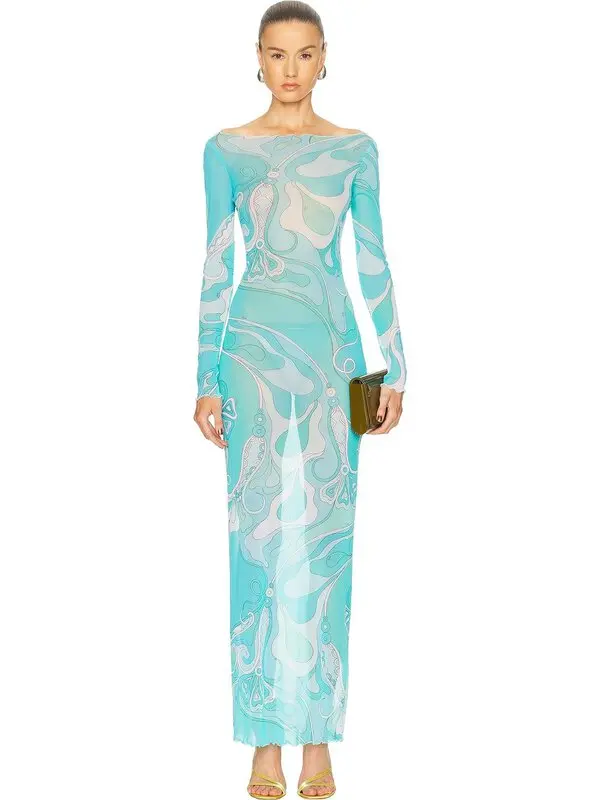 Emilio Pucci Long Sleeve Dress - Turquoise